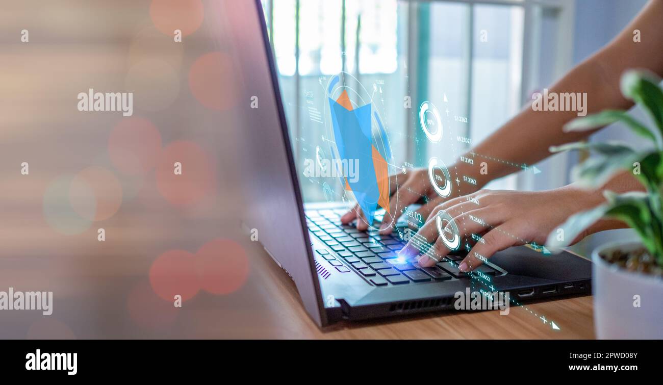 Human hand working on computer. business concept and communication ...
