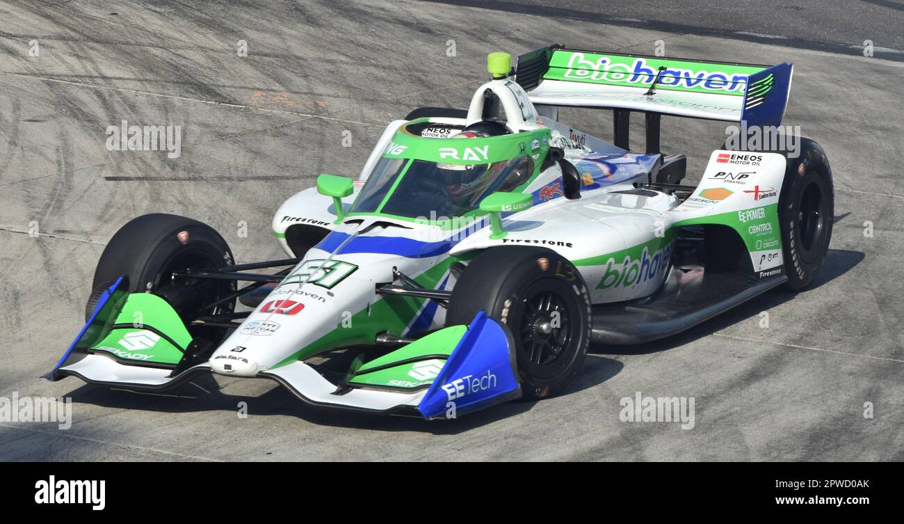 IndyCar driver Sting Ray Robb competing in the Long Beach Grand Prix in ...