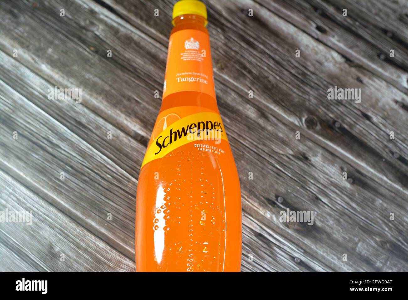 Cairo, Egypt, April 28 2023: Schweppes premium sparkling soft drink ...
