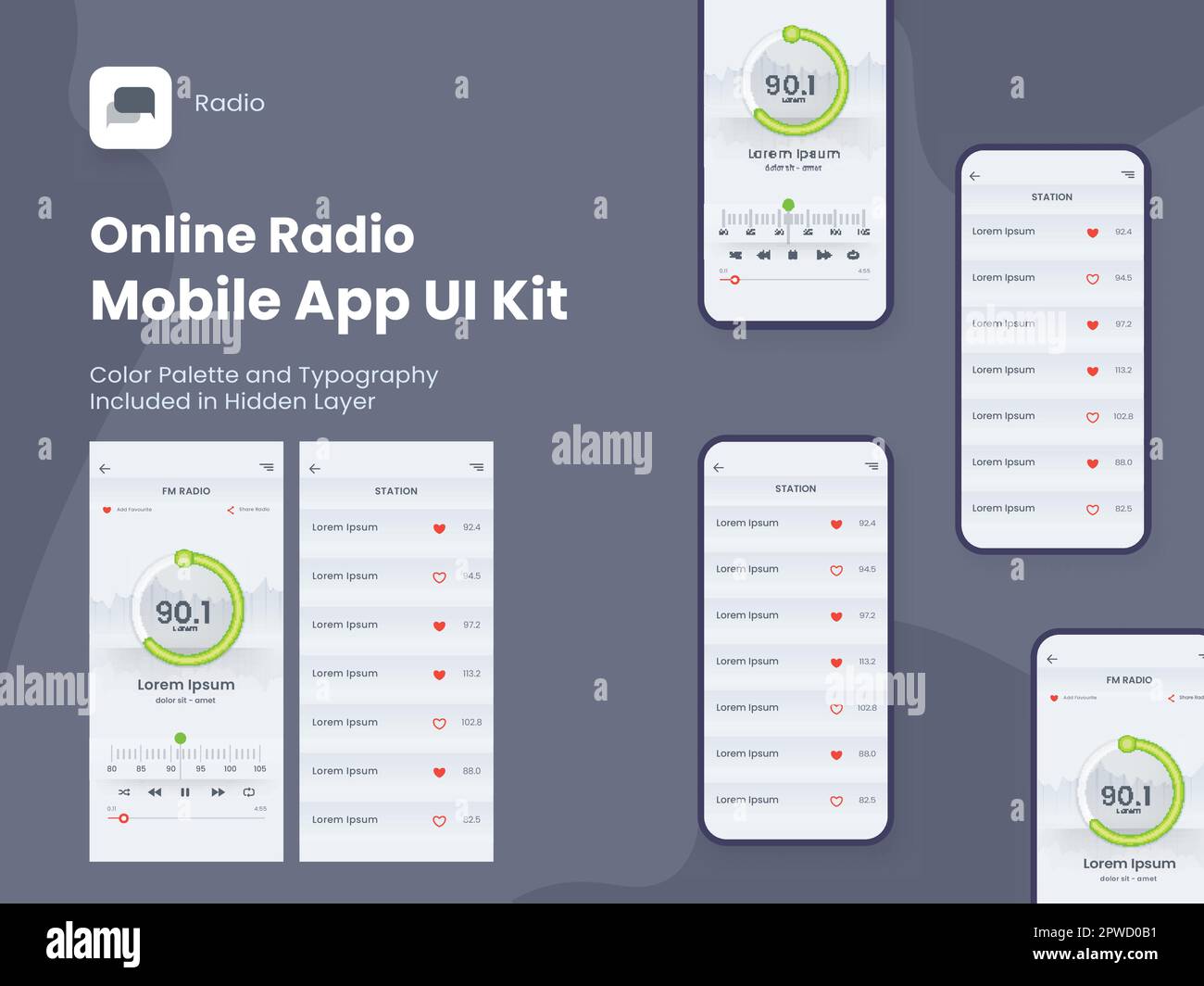 Online Radio Mobile App UI Kit Including FM Radio, Station Screens for ... Online Radio Mobile App UI Kit Including FM Radio, Station Screens for ...