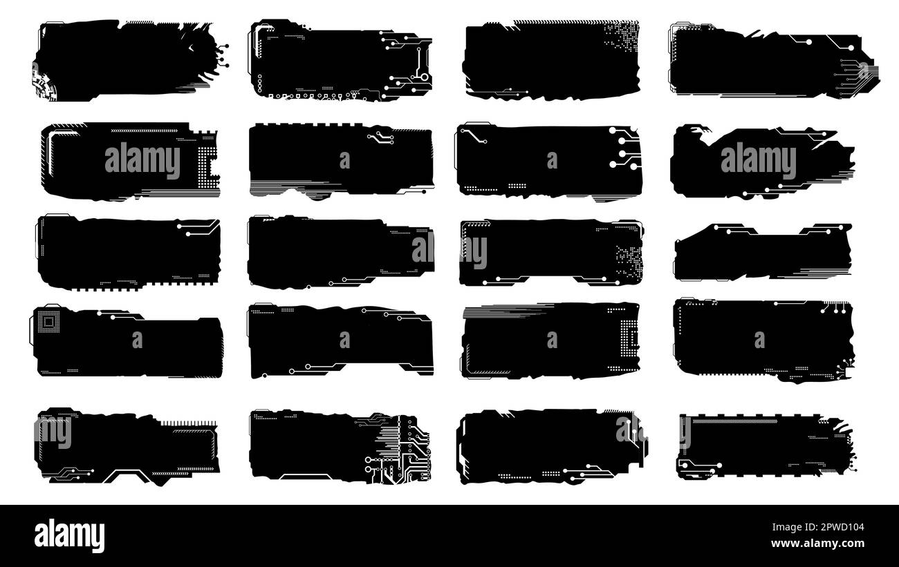 Set of silhouettes rectangular design elements in tech style isolated ...