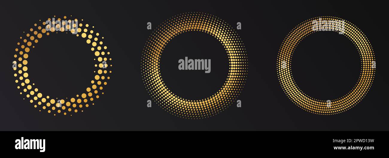 Gold Halftone round frame. Golden luxury Halftone circle logo Stock ...