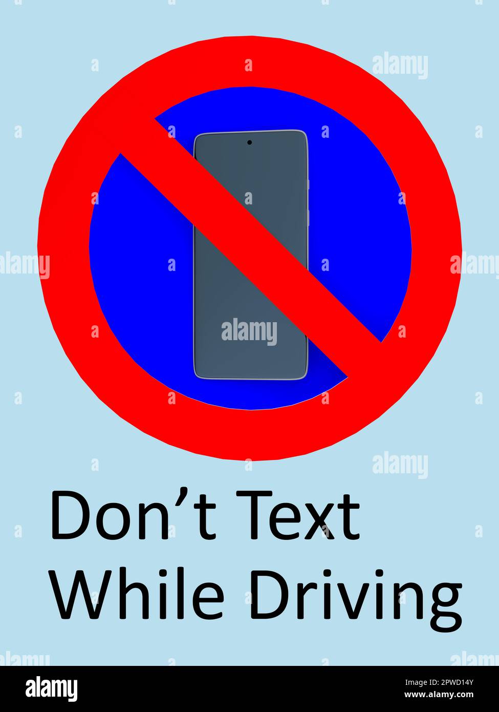 3D illustration of a smartphone on No Entry road sign, titled as Don’t ...