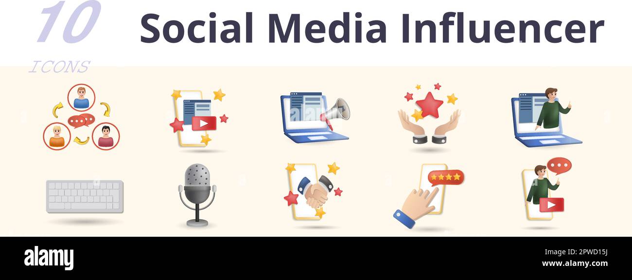 Social media influencer set. Creative icons: communication, video ...
