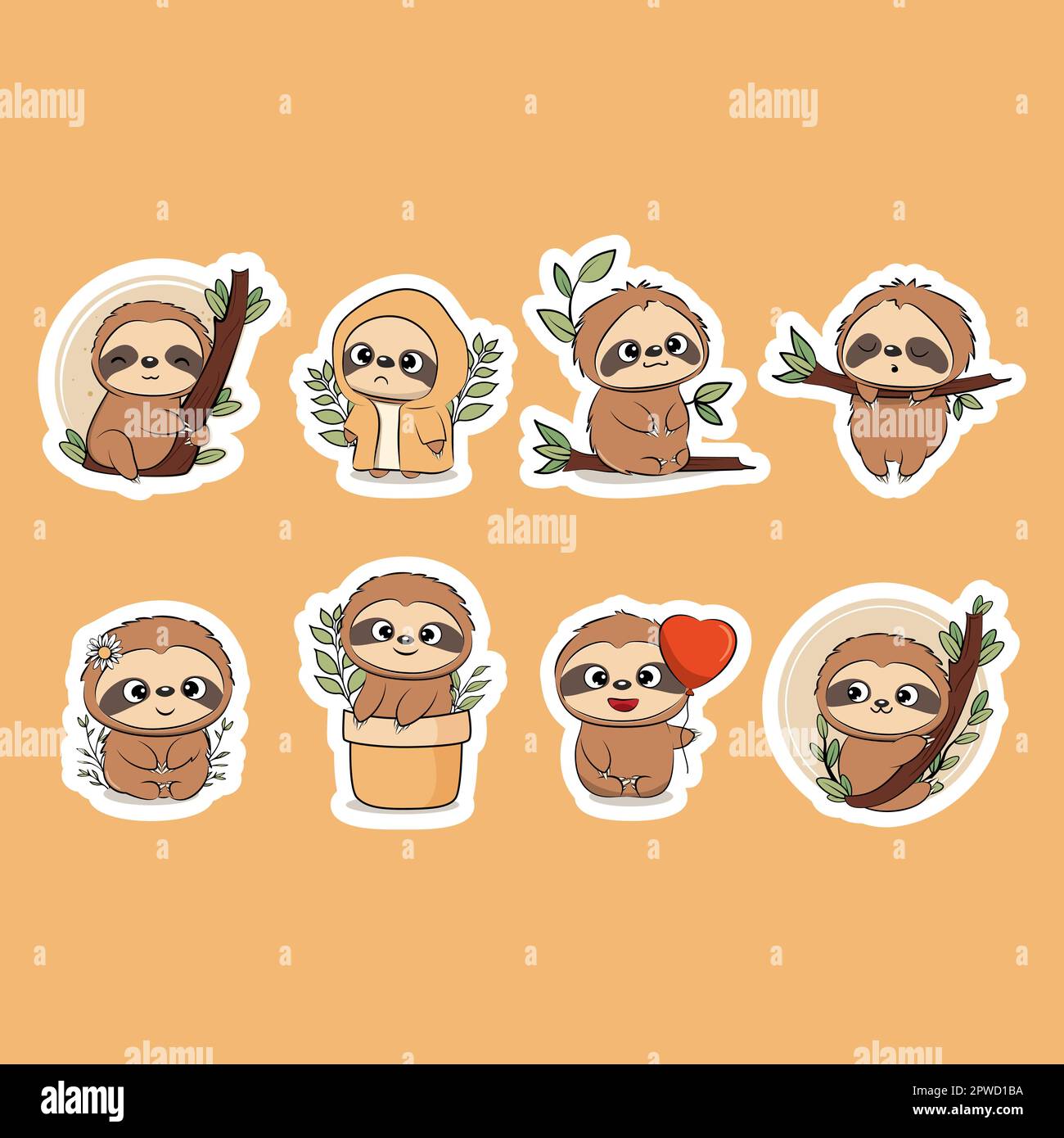 Cute sloths sticker pack in cartoon style Stock Vector Image & Art - Alamy