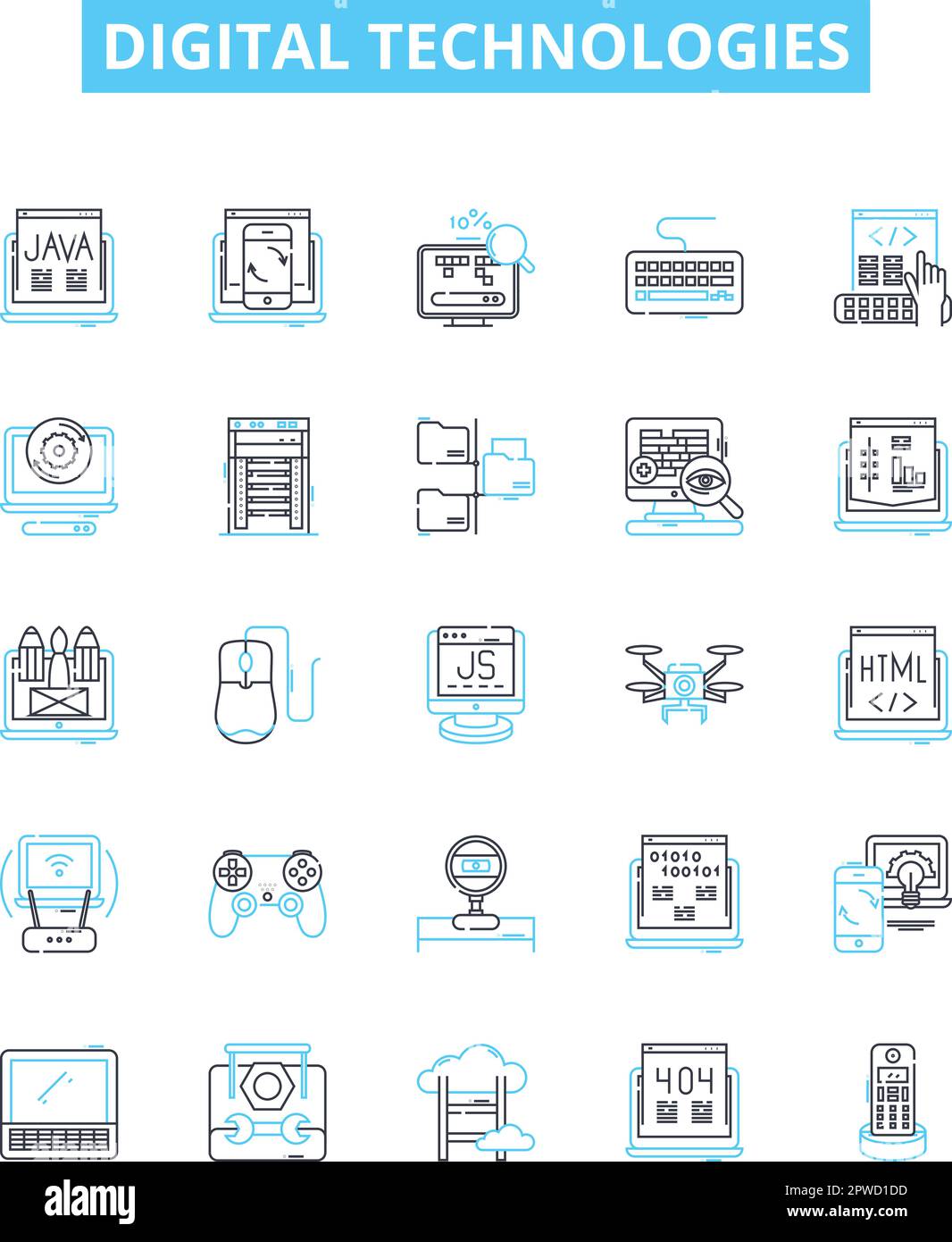 Digital Technologies Vector Line Icons Set Digital Technologies Computation Networks 
