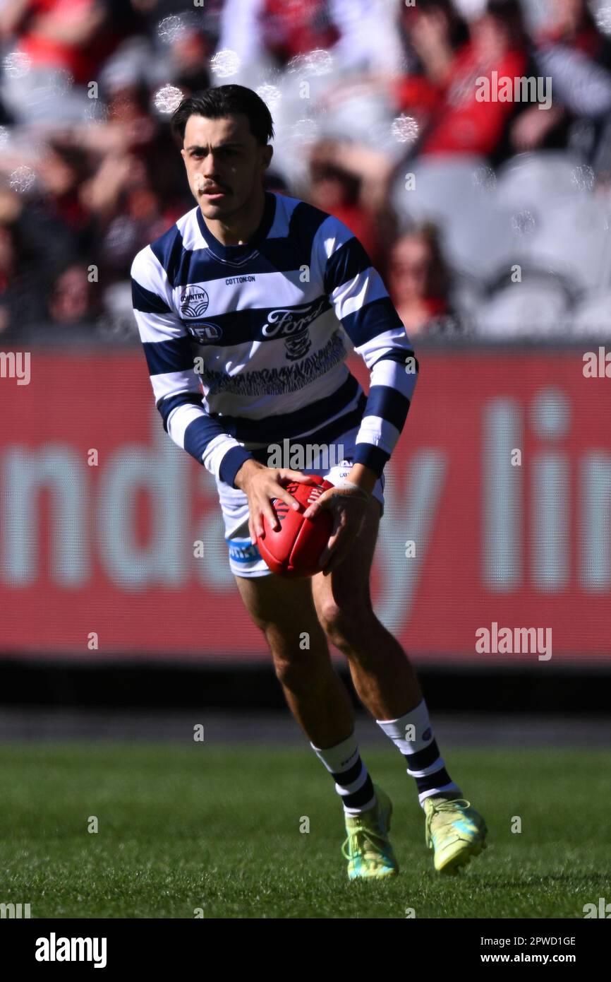 Brad Close of Geelong in action during the AFL Round 7 match between ...