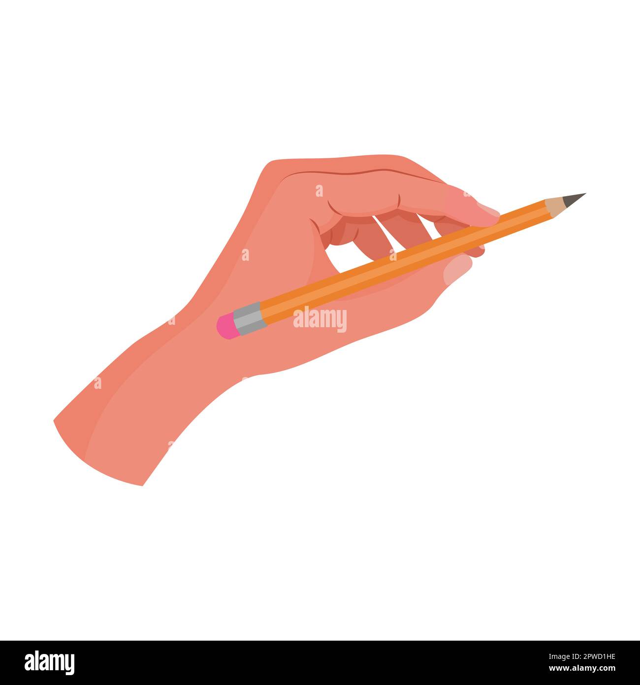 Hand holding pencil with an eraser on the end, writing and drawing tool ...