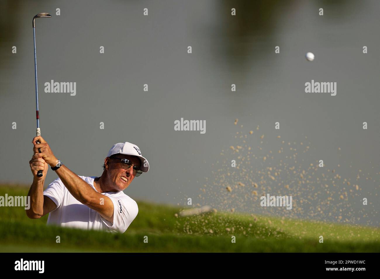 Captain Phil Mickelson of HyFlyers GC hits his shot from a bunker on ...