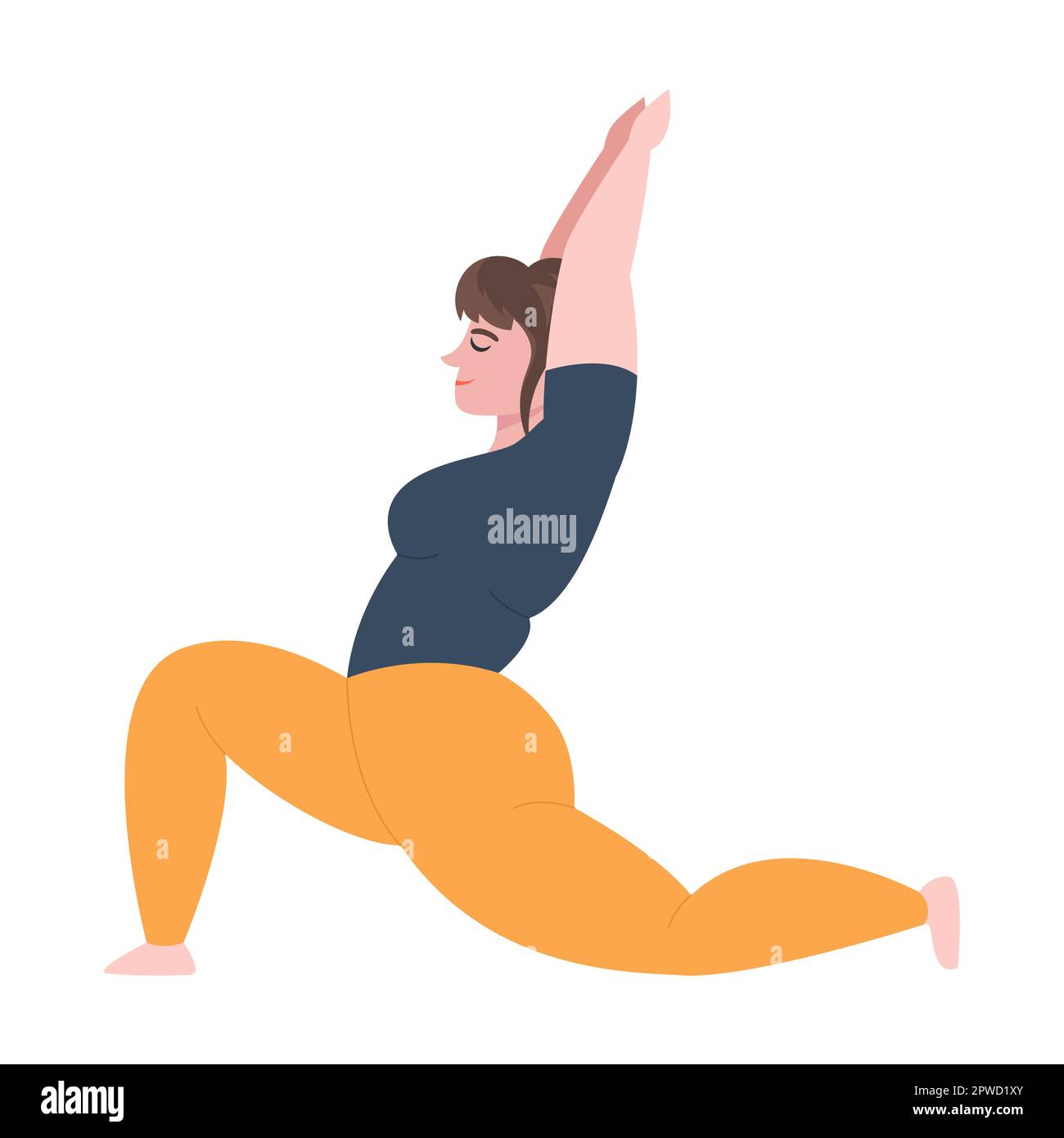 plump and curvy Cartoon woman doing yoga exercises vector illustration ...
