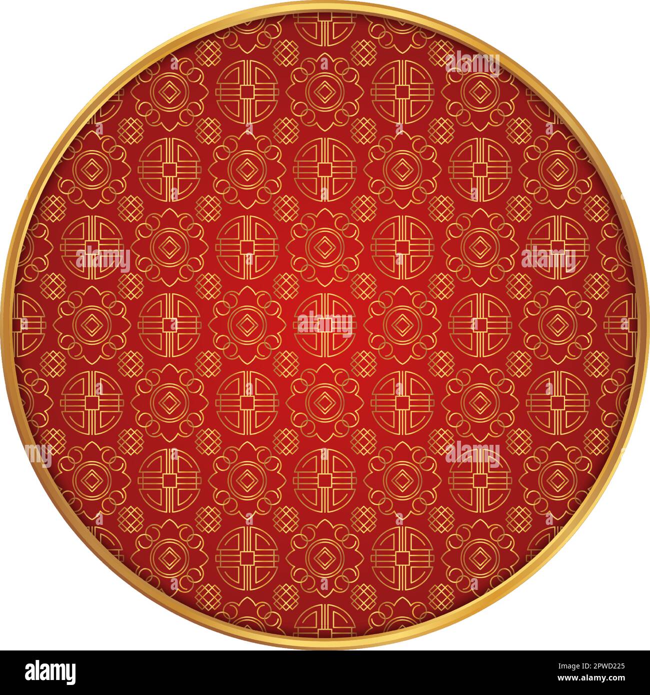 Chinese round frame. Chinese pattern circle. Luxury red golden line ...
