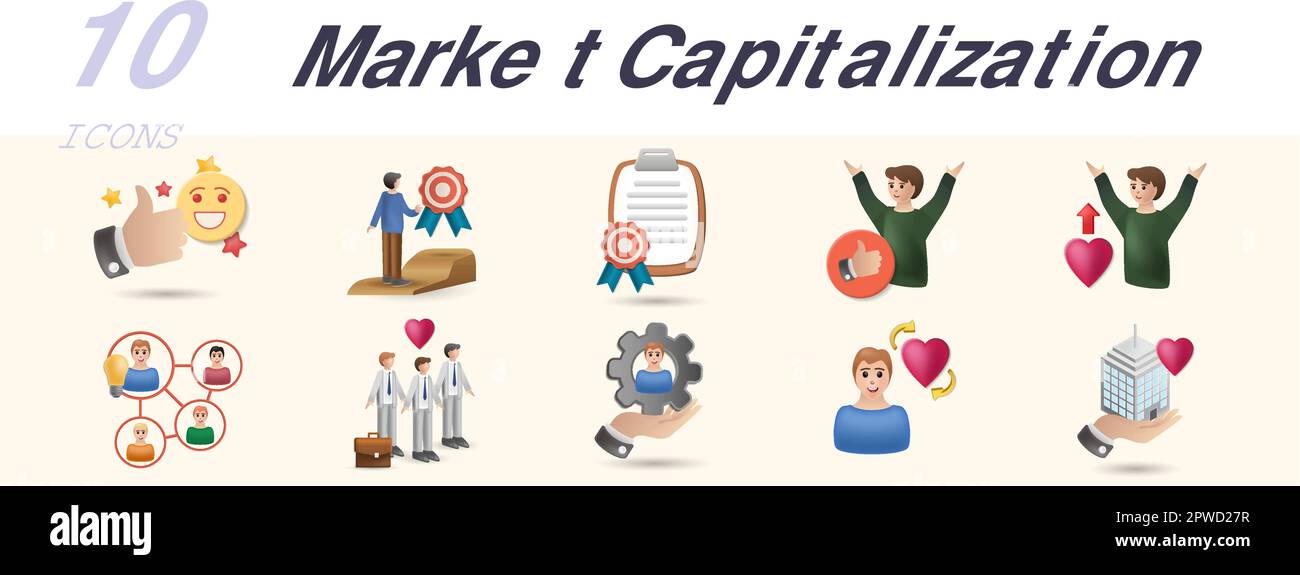 Market capitalization set. Creative icons: positivity, development ...