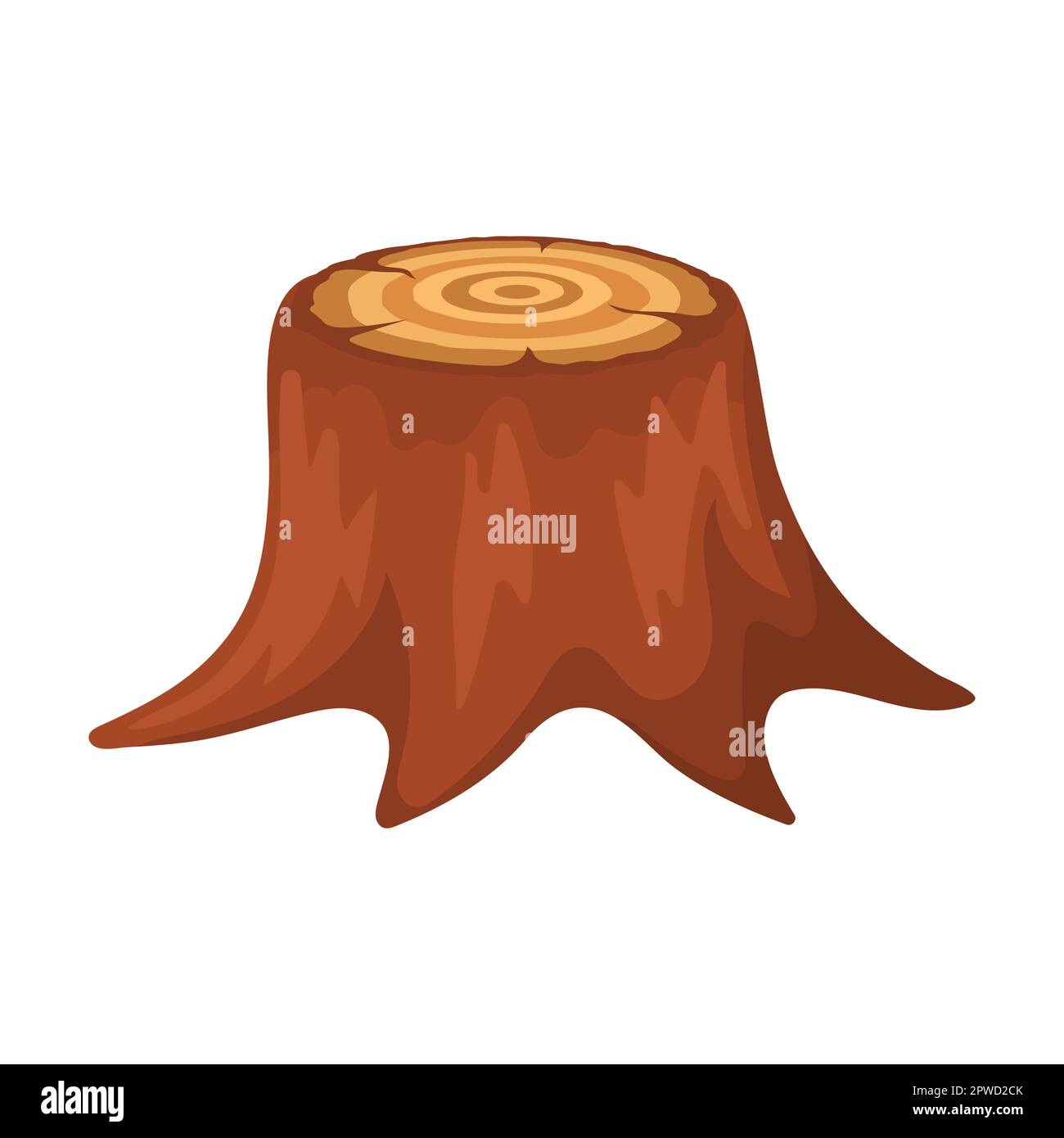 Wooden felled tree stump. Stack of trees with branches, wooden planks ...