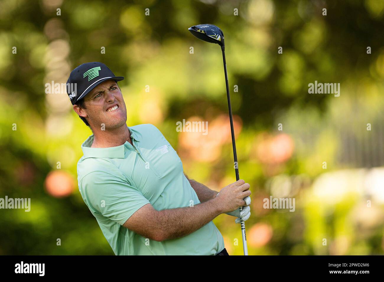 Mito Pereira of Torque GC hits his shot from the fifth tee during the final round of LIV Golf ...