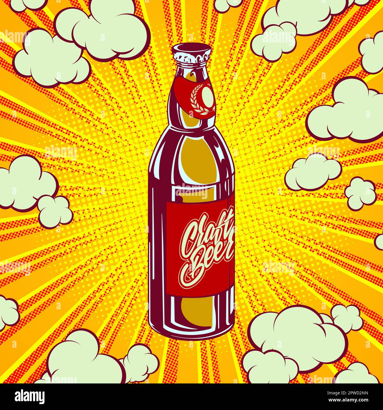 Bright craft beer bottle concept in pop art style for print and design ...