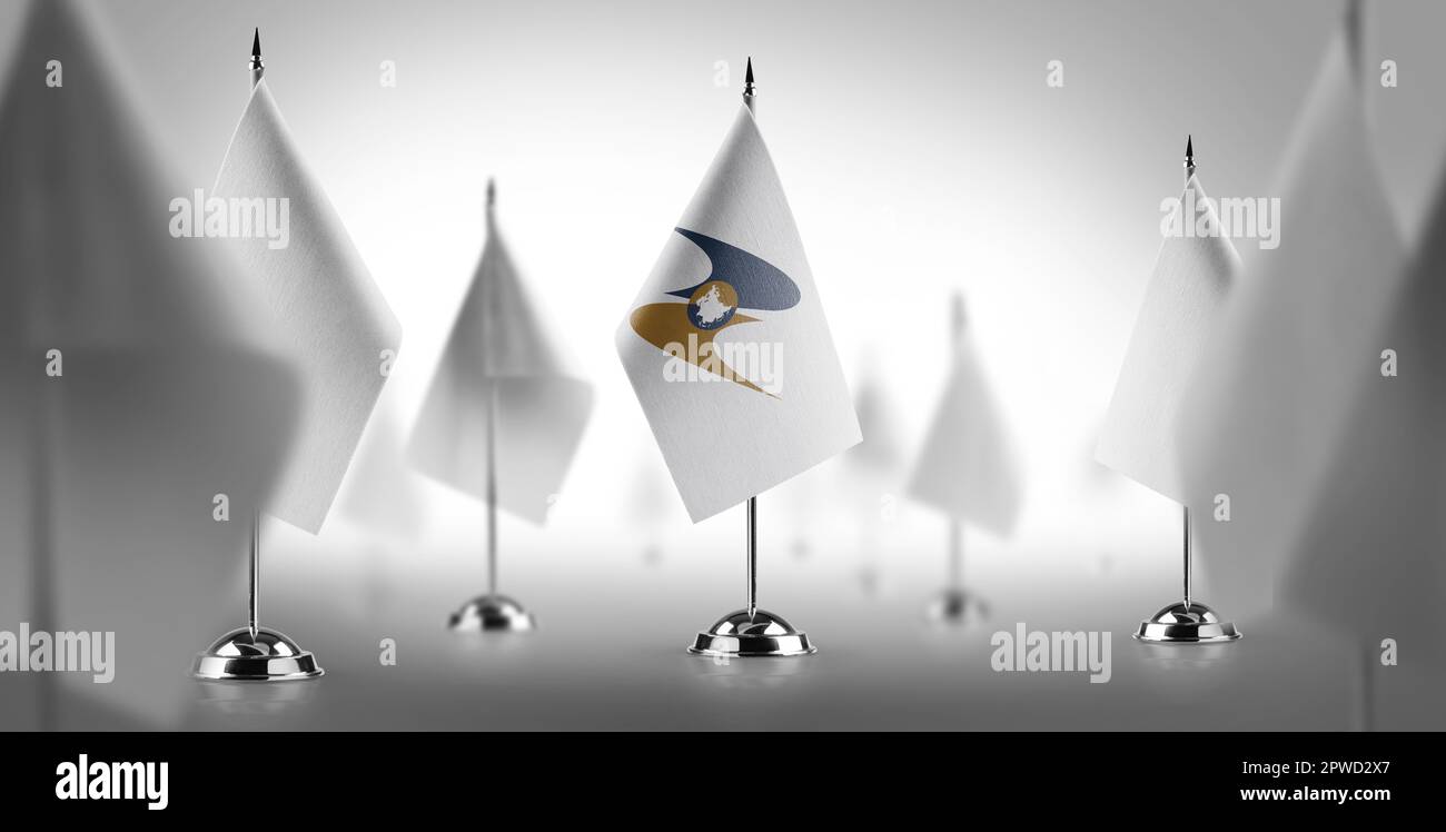 The national flag of the Eurasian Economic Union surrounded by white ...