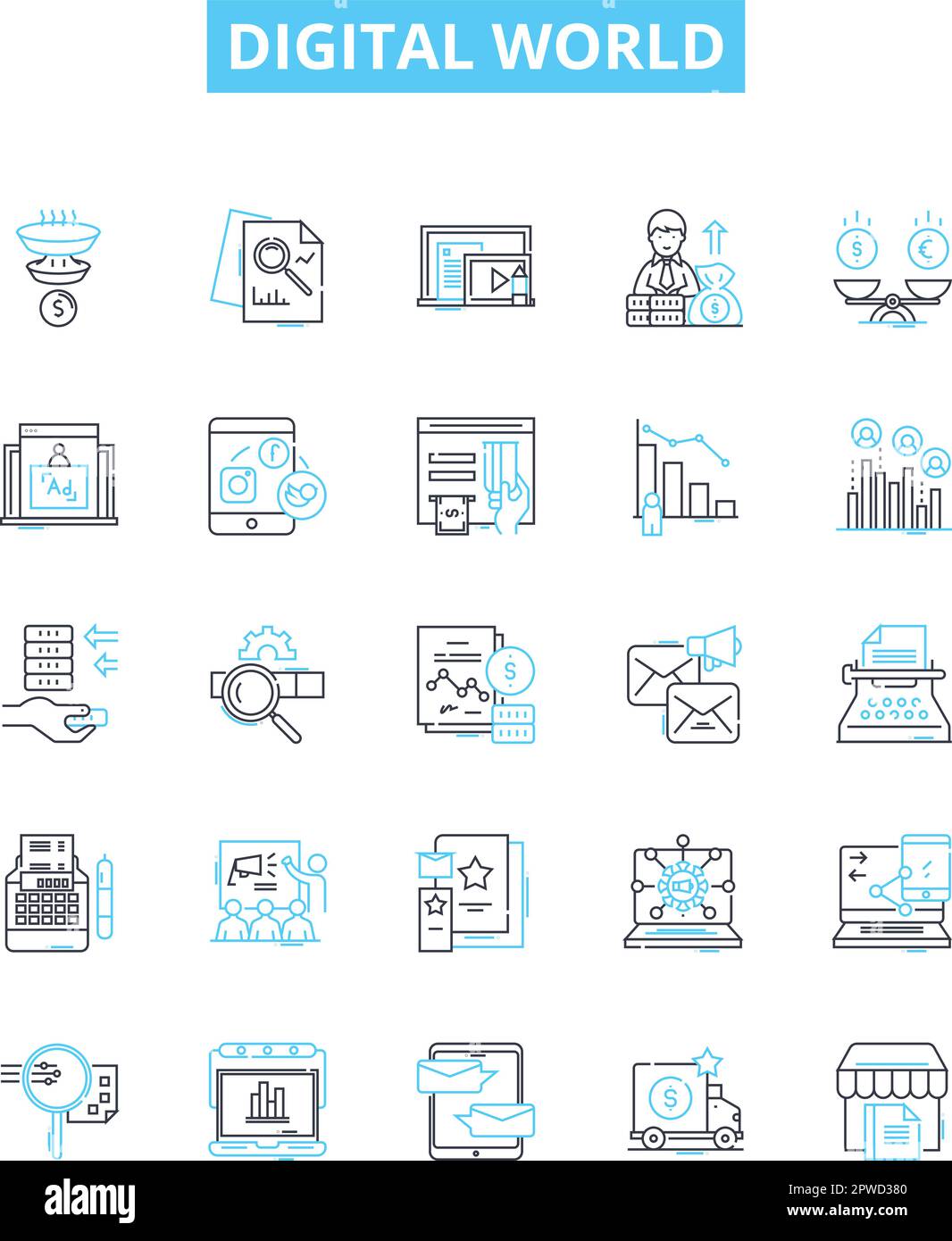 Digital world vector line icons set. Digital, World, Technology, Computing, Online, Connectivity ...