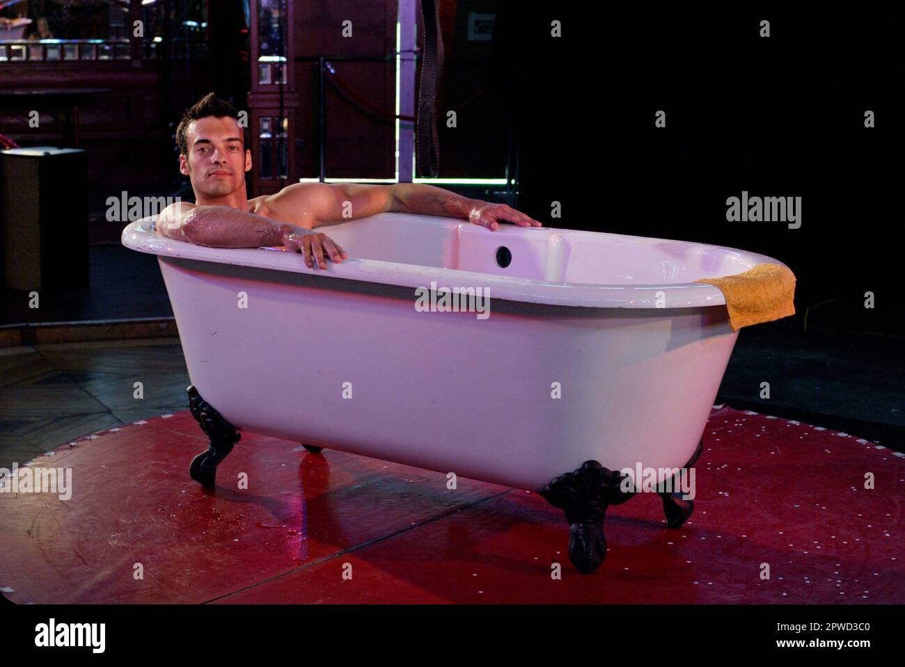German bathtub acrobat David O’Mer of the La Clique (burlesque cabaret ...