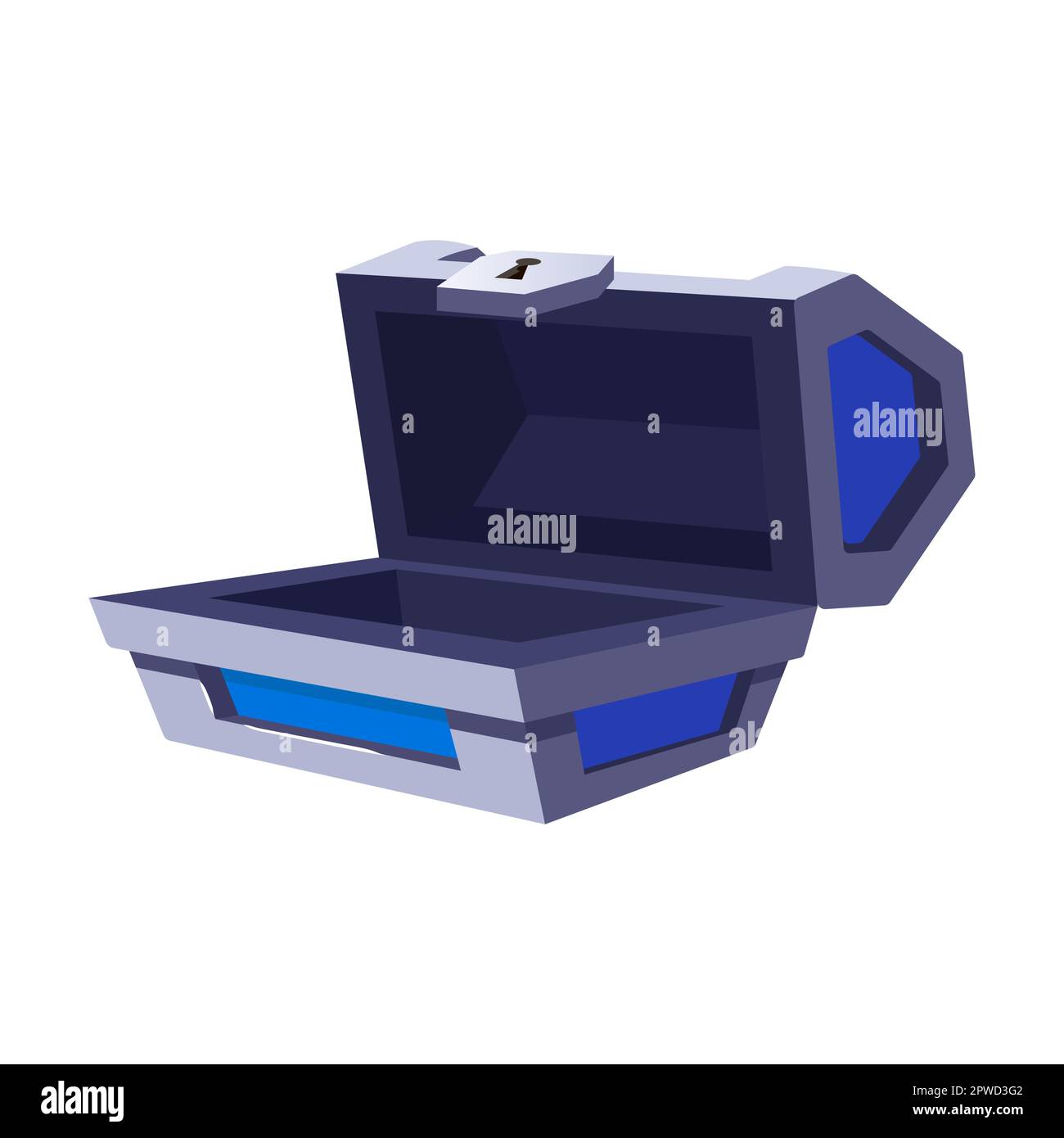Treasure chest open. Vector illustration of empty blue metal box with ...