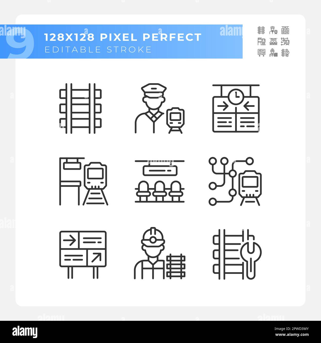 Railroad industry pixel perfect linear icons set Stock Vector Image ...