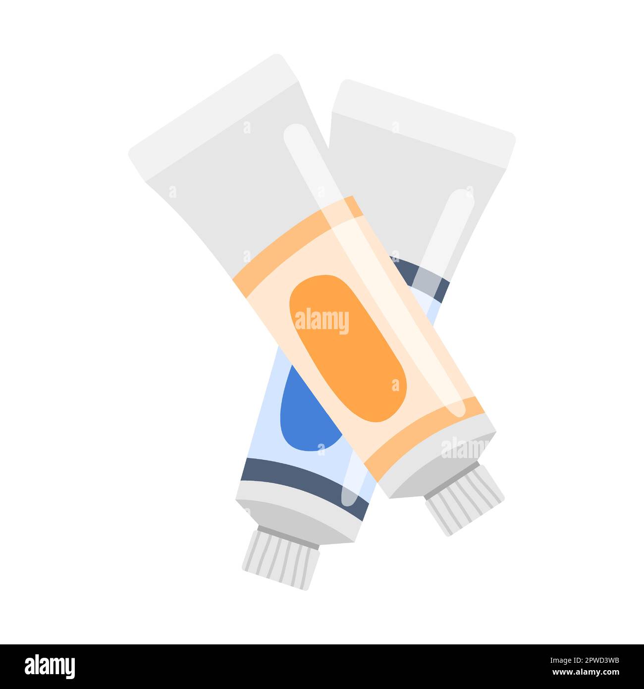 set of tubes of colored paint, Different art supplies vector ...