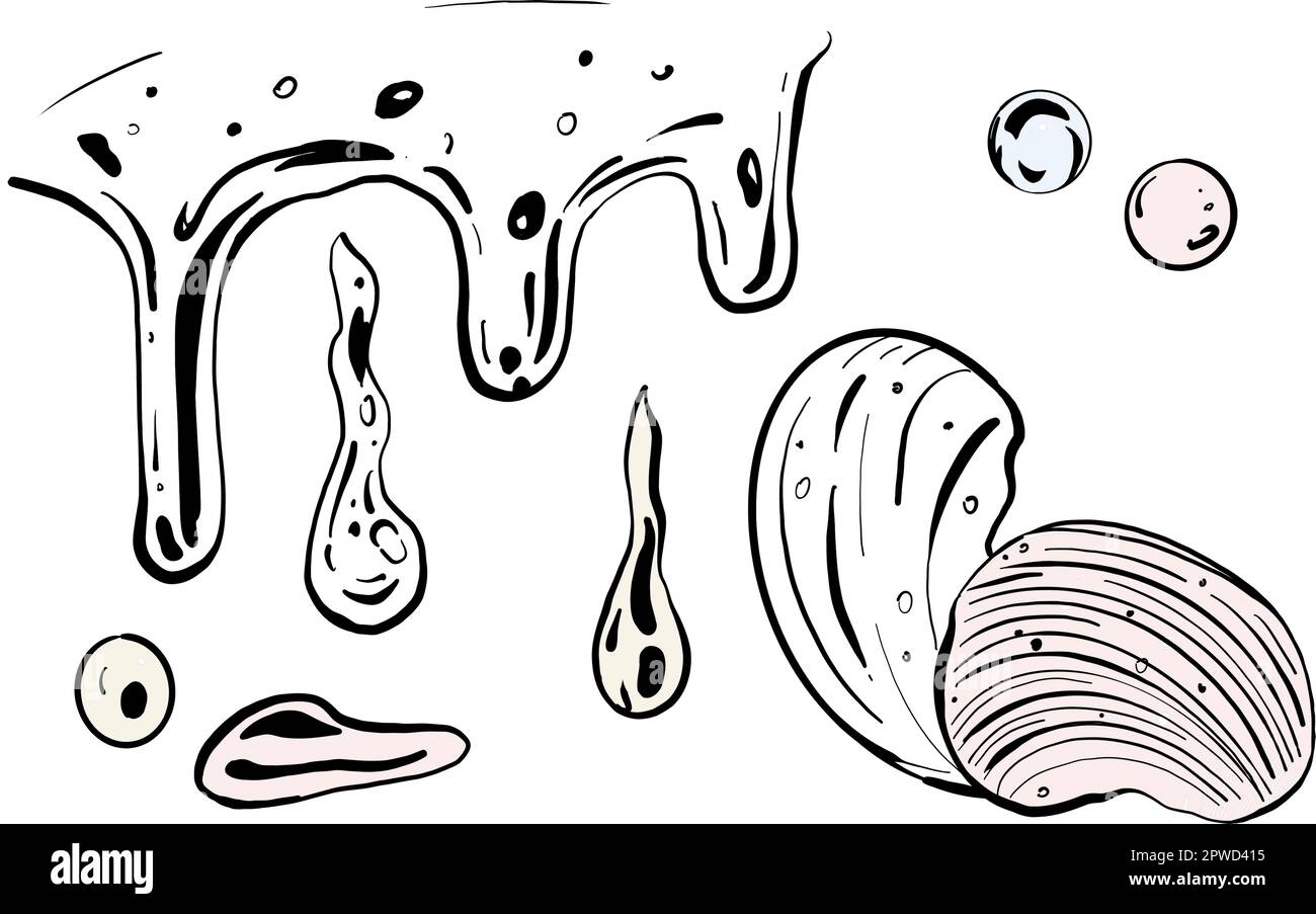 Vector illustration of set of water wave, drops and bubbles on white ...