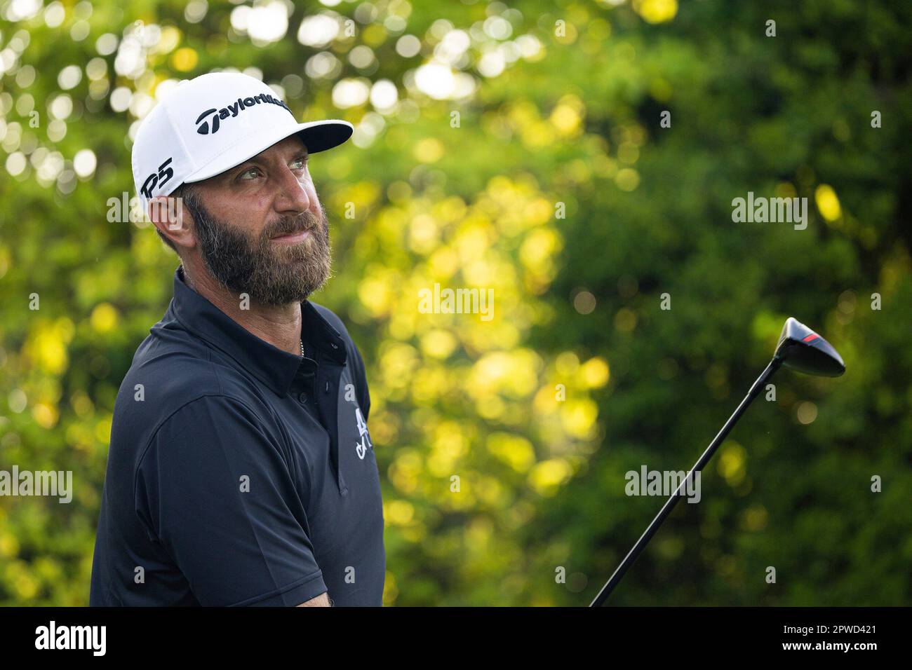 Captain Dustin Johnson of 4Aces GC hits his shot from the 16th tee ...