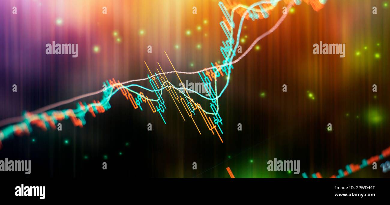 Charts of financial instruments with various type of indicators ...