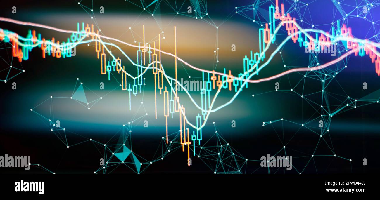 Charts of financial instruments with various type of indicators ...