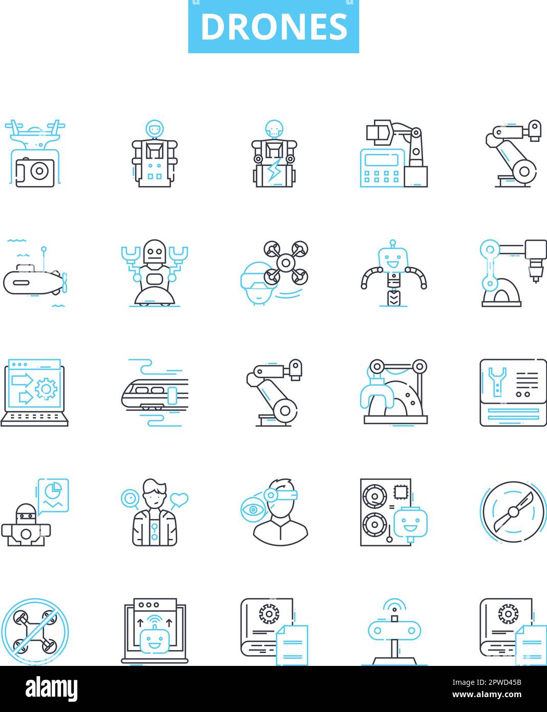 Drones vector line icons set. Drones, quadcopters, UAVs, flying robots ... Drones vector line icons set. Drones, quadcopters, UAVs, flying robots ...