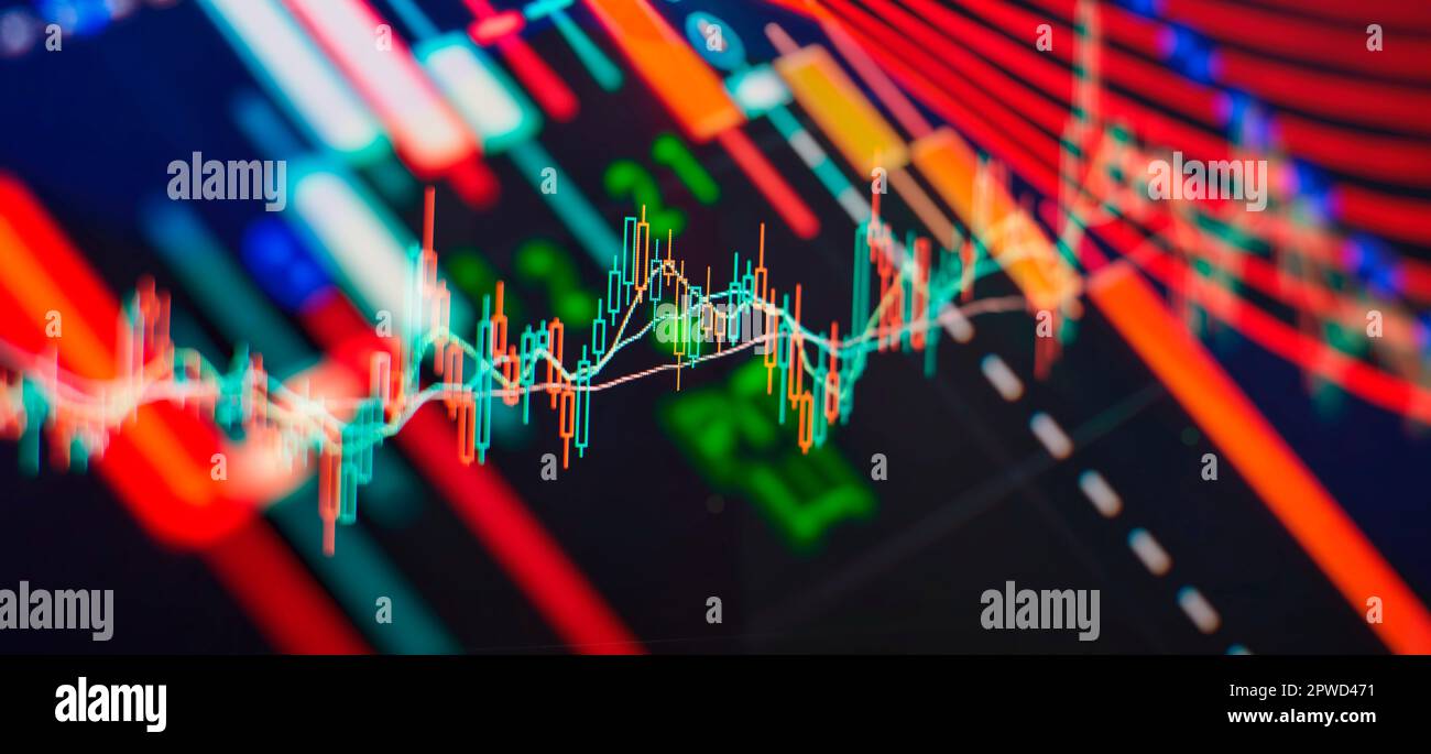 Charts of financial instruments with various type of indicators ...
