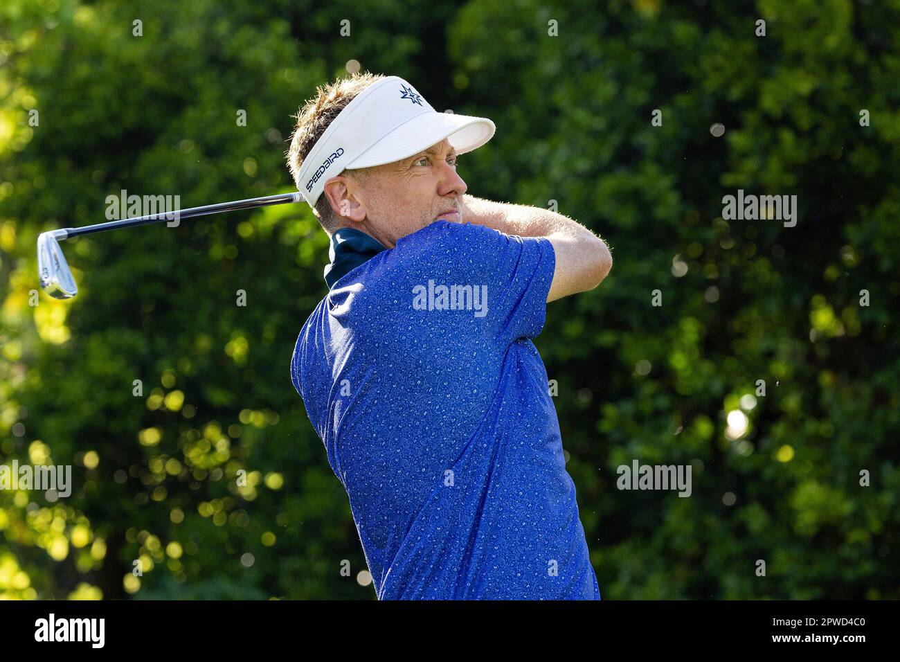 Co-Captain Ian Poulter of Majesticks GC hits his shot from the 16th tee ...