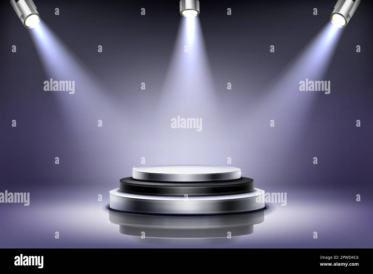 Round podium with spotlight illumination, empty stage for award ...