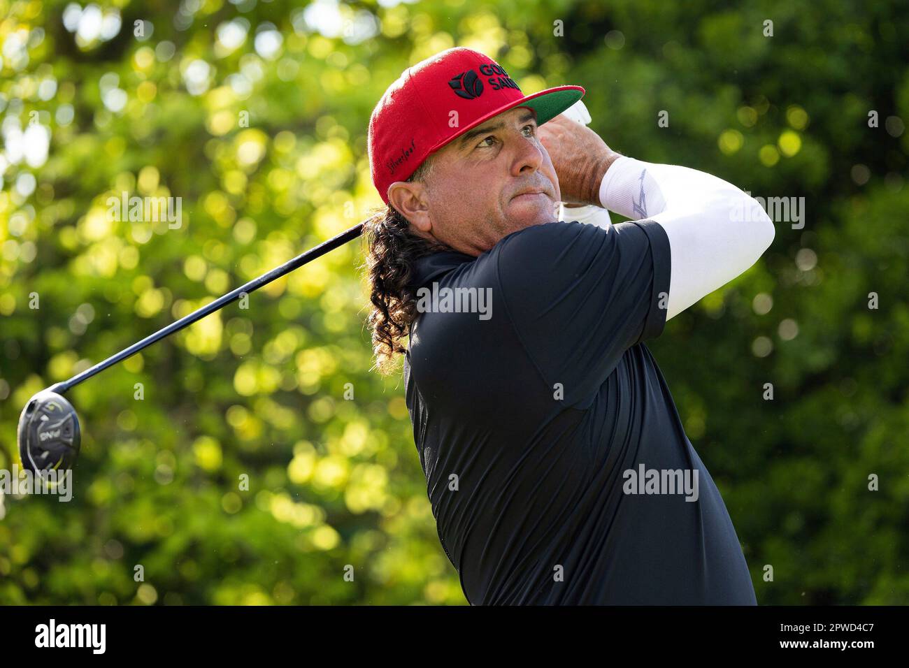 Pat Perez of 4Aces GC hits his shot from the 16th tee during the final ...