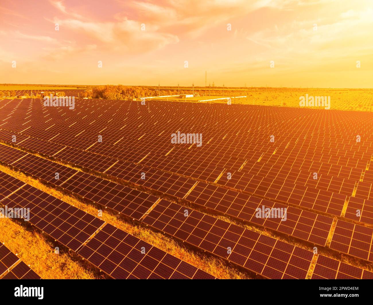 Aerial top view of a solar panels power plant. Photovoltaic solar ...