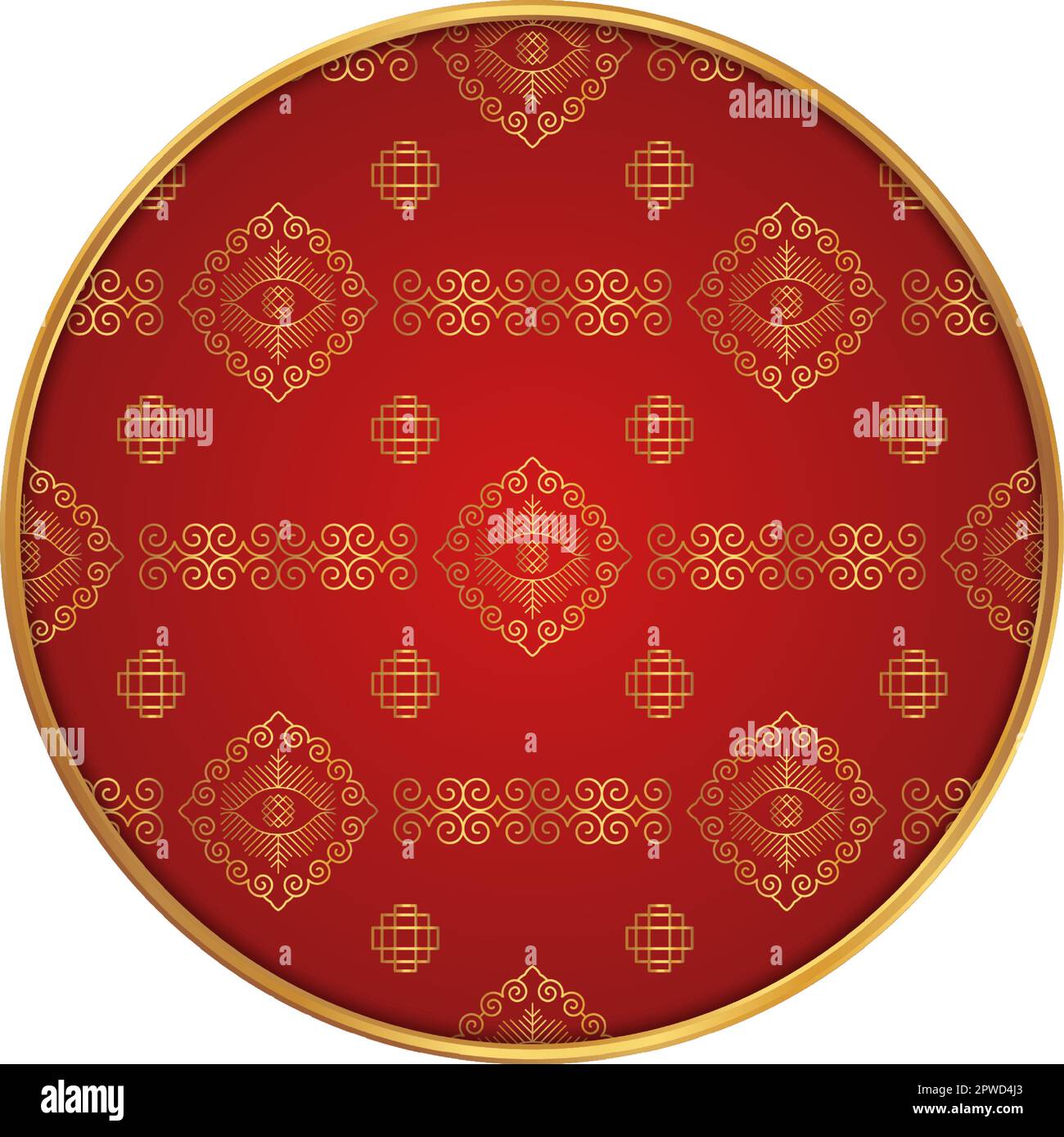 Chinese round frame. Chinese pattern circle. Luxury red golden line ...