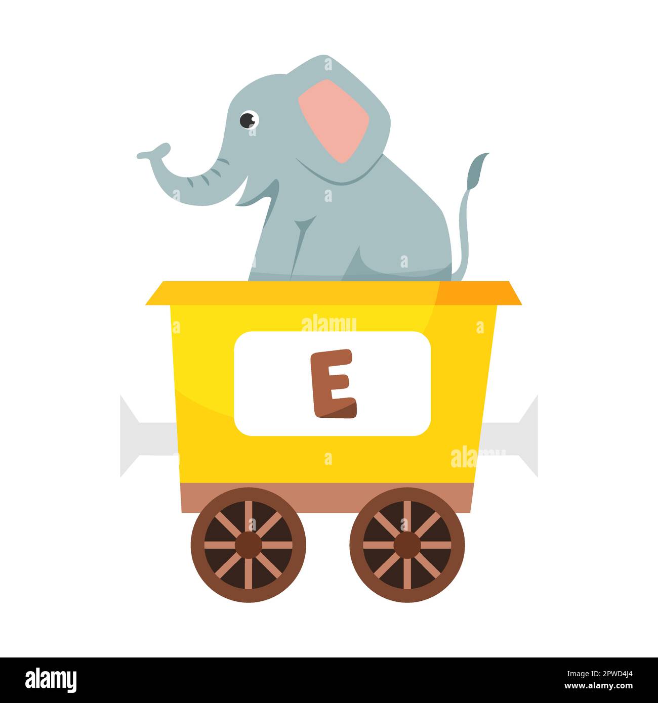 letter E, elephant. Cute animal in colorful alphabet train. Vector ...