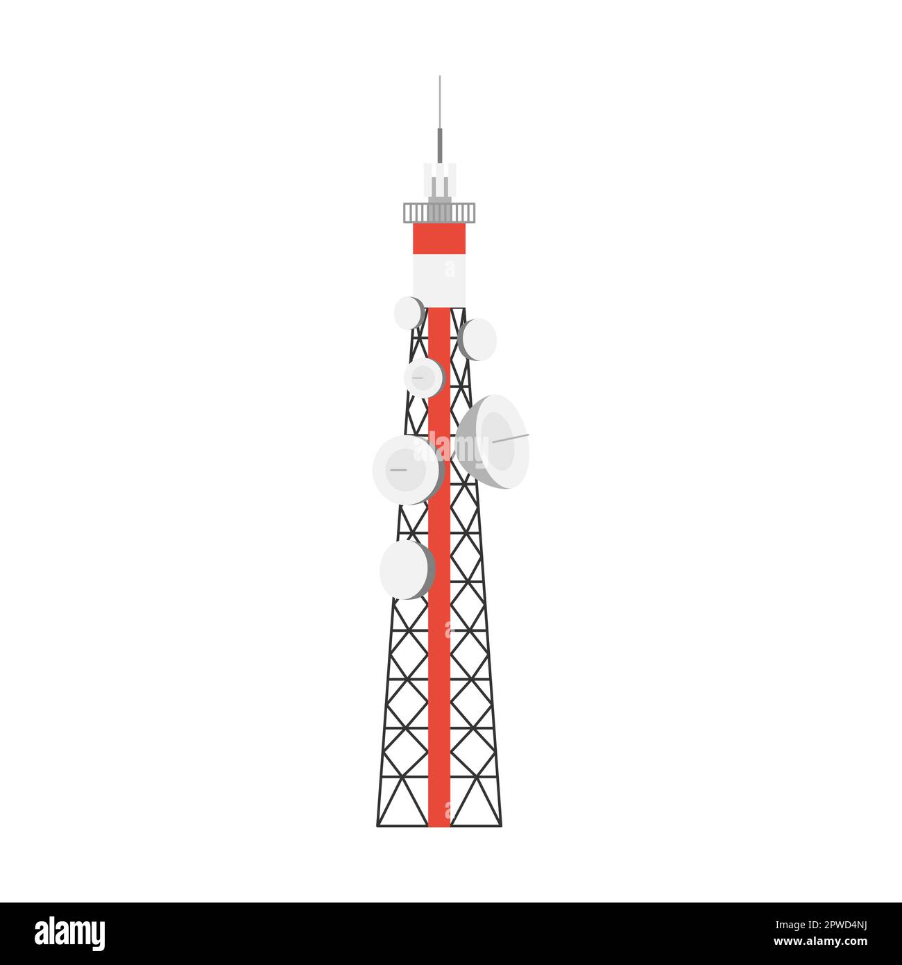 powerful triangular Antenna tower with satellite dishes vector illustration. Radio ...