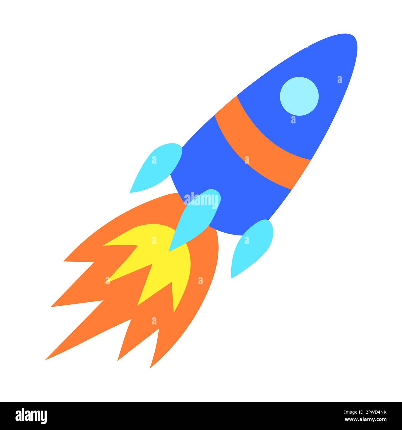 Flying rocket. Spaceship for long distance travel. Flat cartoon ...