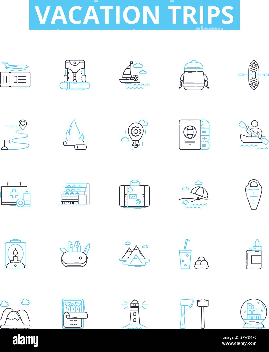 Vacation trips vector line icons set. Tours, Holidays, Travel, Cruises ...