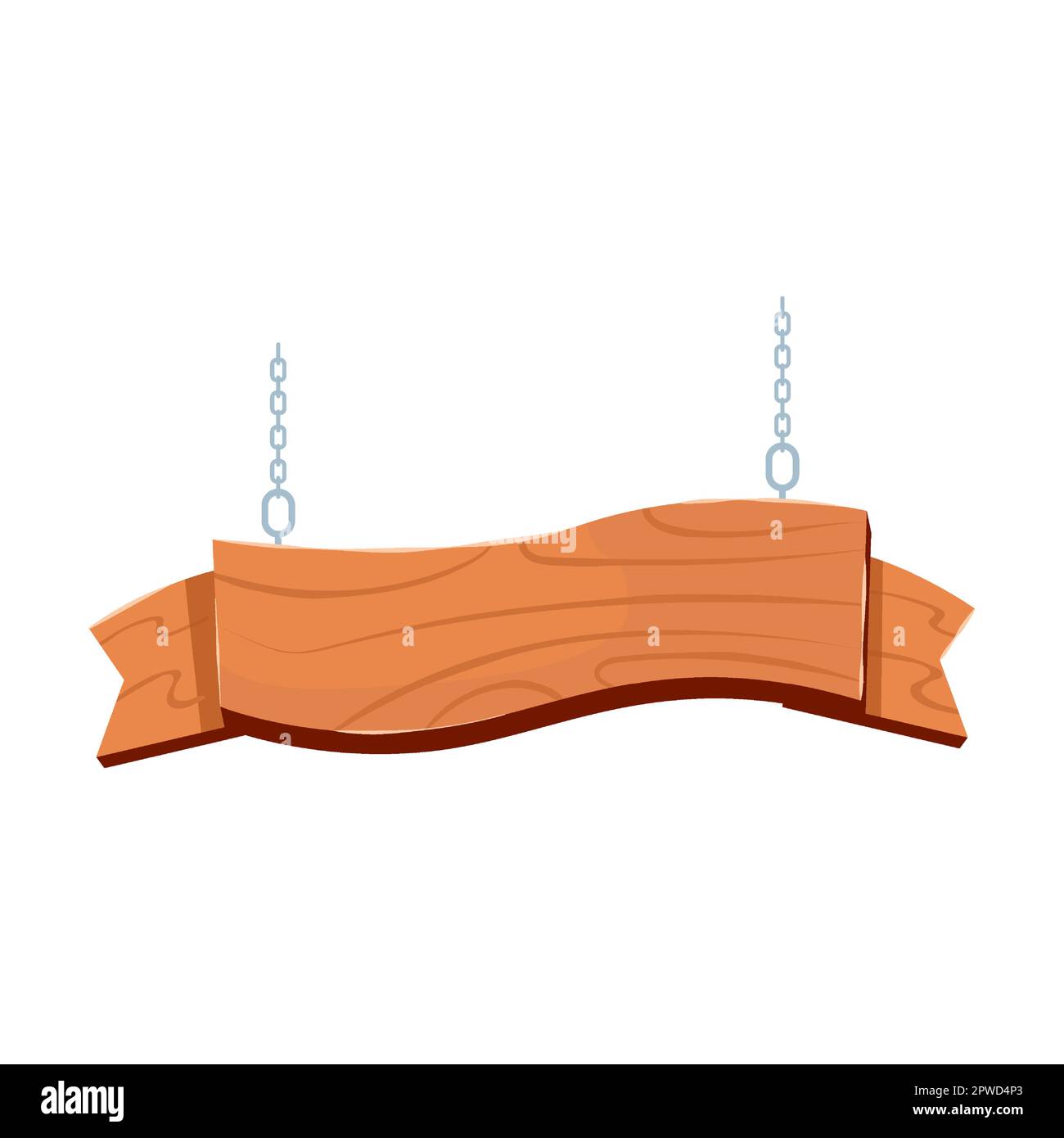 Hanging wooden wavy sign, banner vector illustration. Bank signboard ...