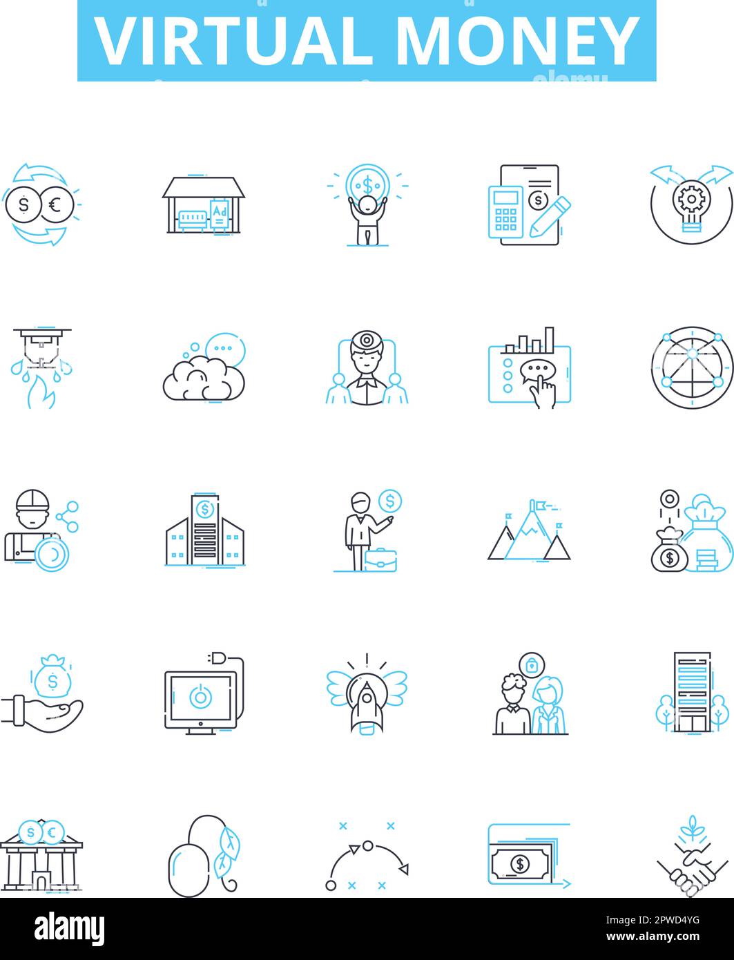 Virtual money vector line icons set. Cryptocurrency, E-money, Token ...