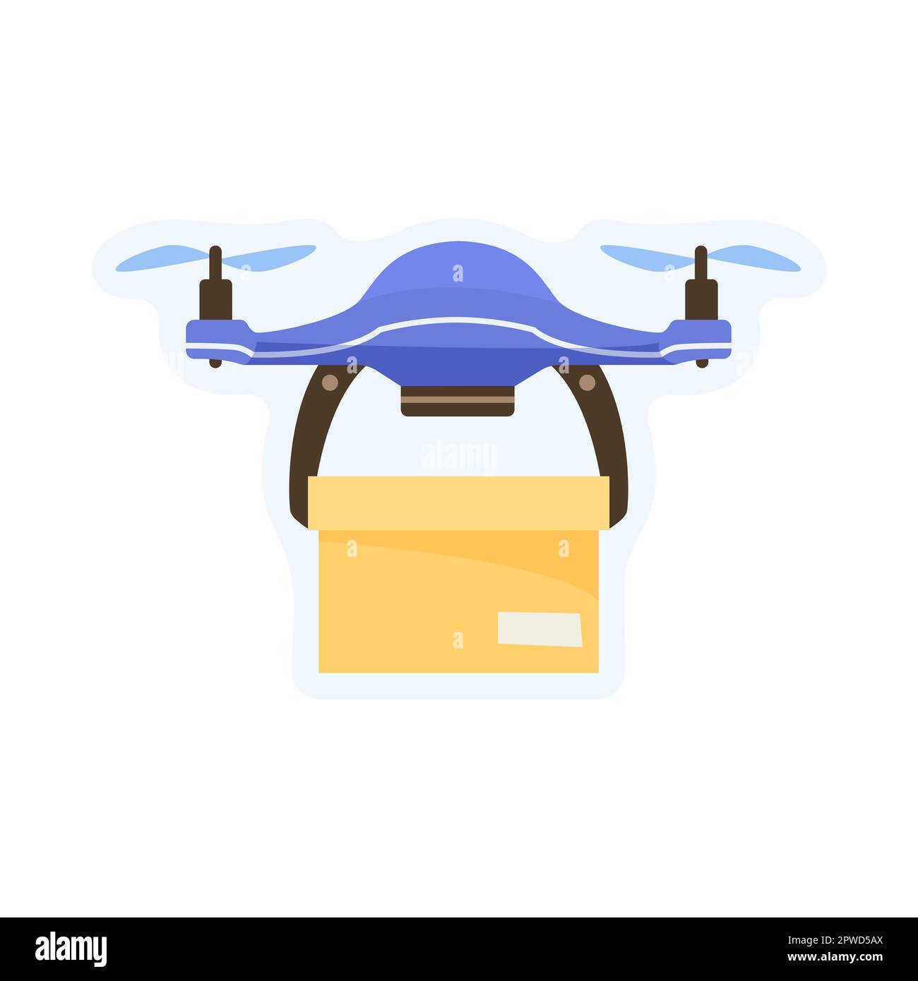 Drone delivering cardboard box sticker cartoon illustration Stock ...