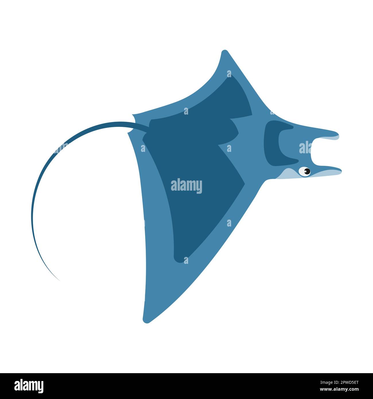 Cute blue marine stingray cartoon character vector illustration. Comic ...