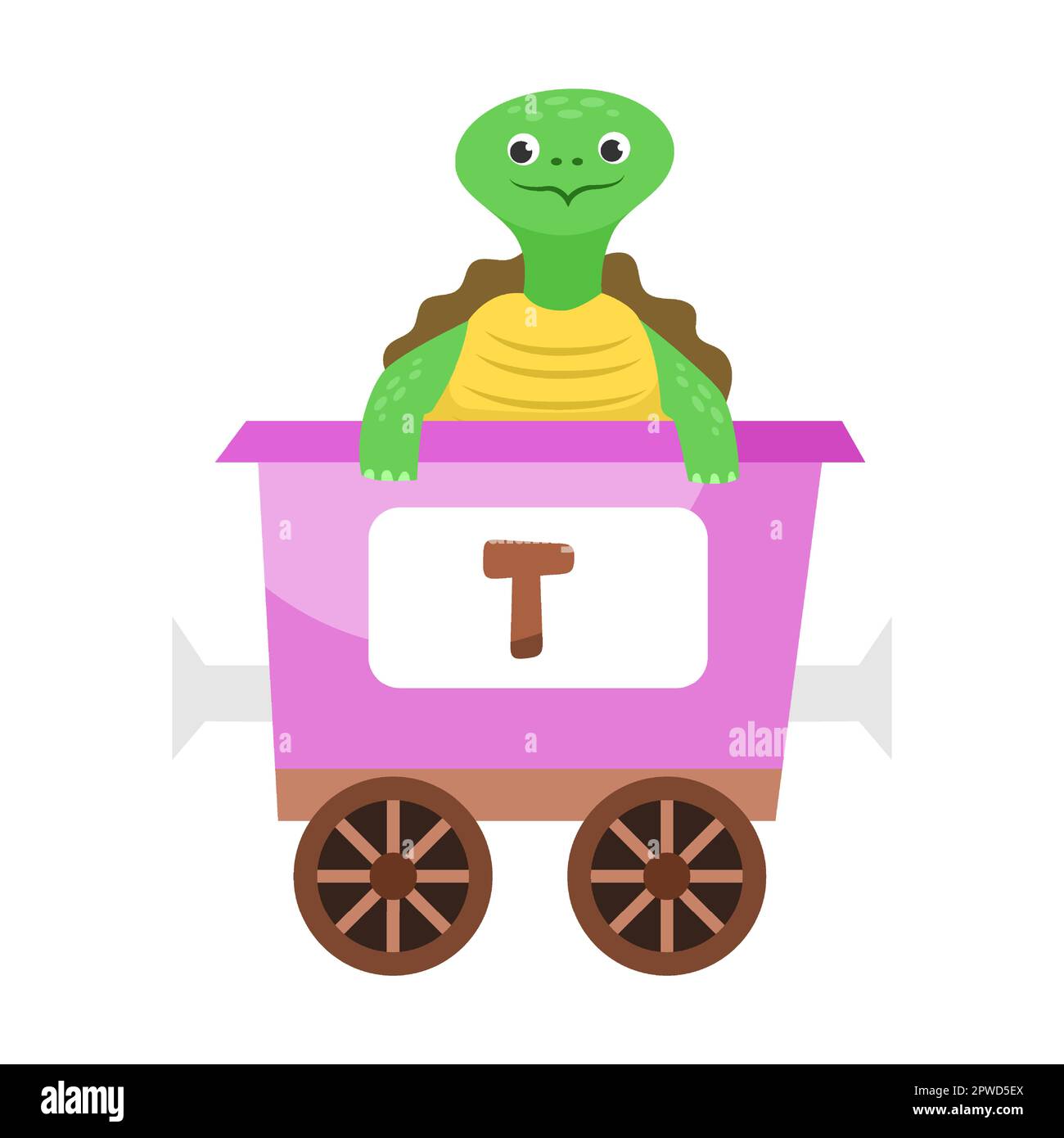 letter T, turtle. Cute animal in colorful alphabet train. Vector illustration of learning toy ...