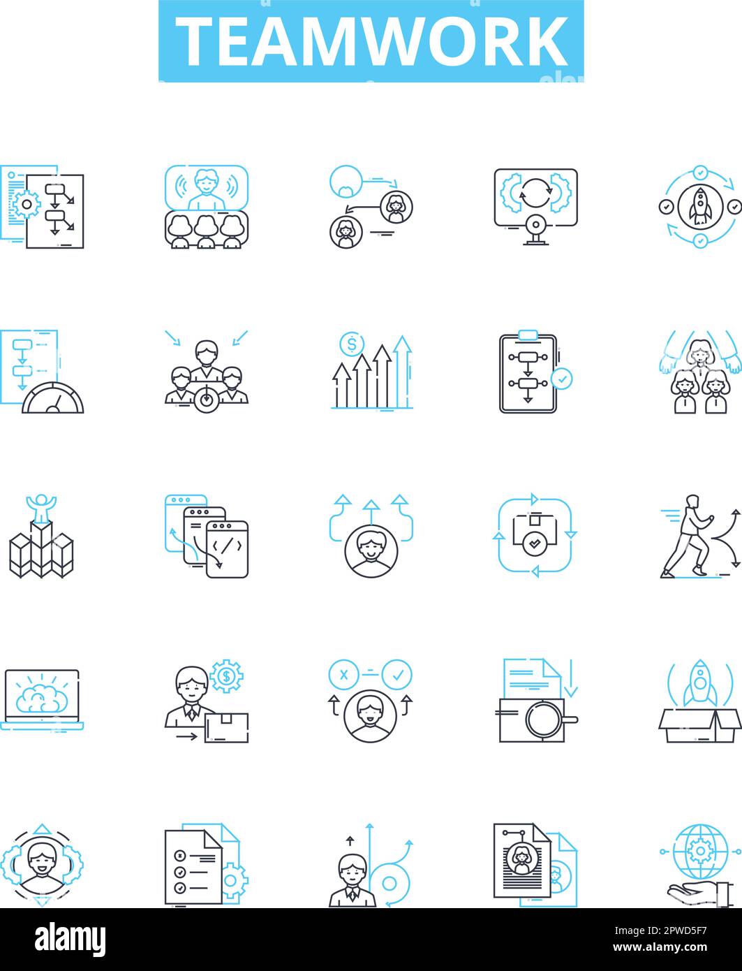 Teamwork vector line icons set. Collaboration, Synergy, Togetherness ...