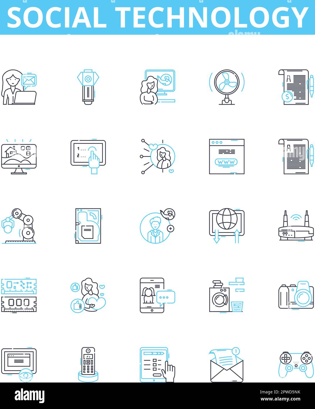 Social technology vector line icons set. social, technology, media ...