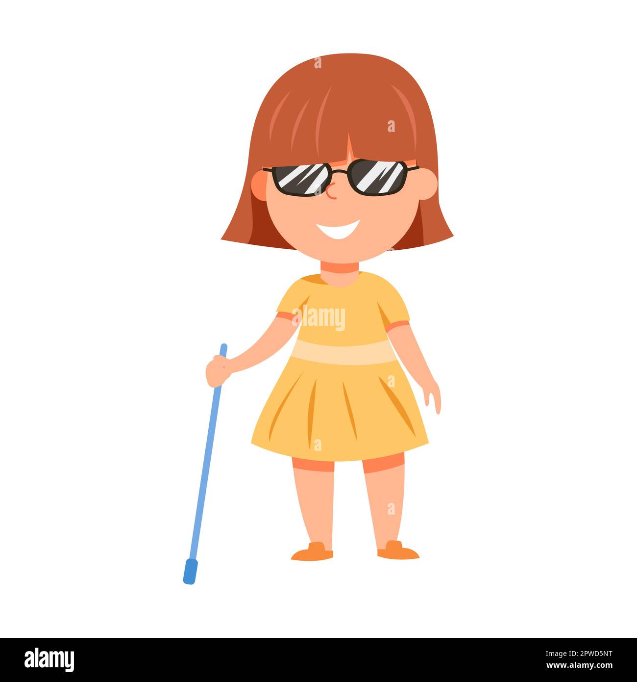 Kid with disabilities vector illustration. Cartoon child with stick ...