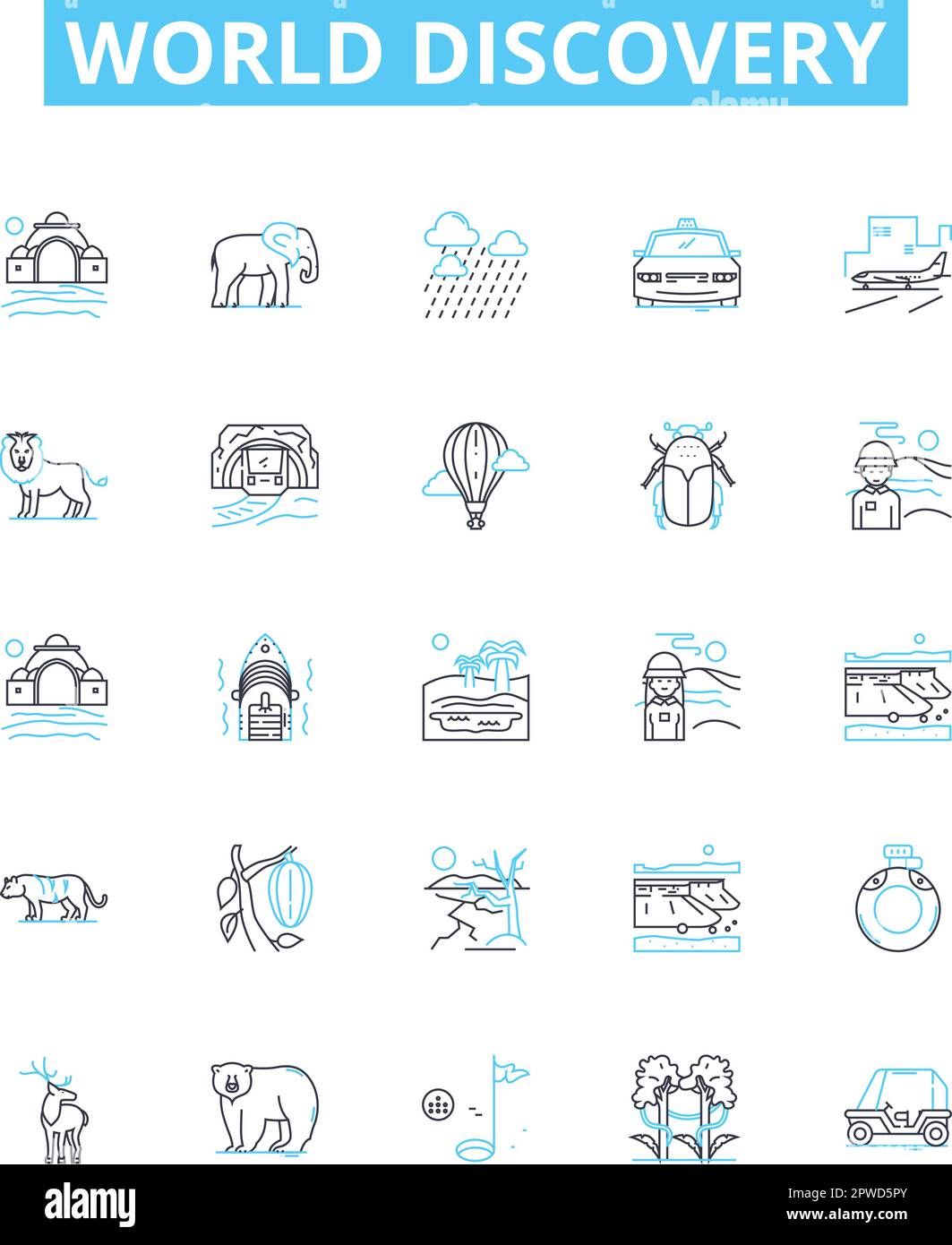 World Discovery Vector Line Icons Set Exploration Expedition Navigation Identifying Mapping