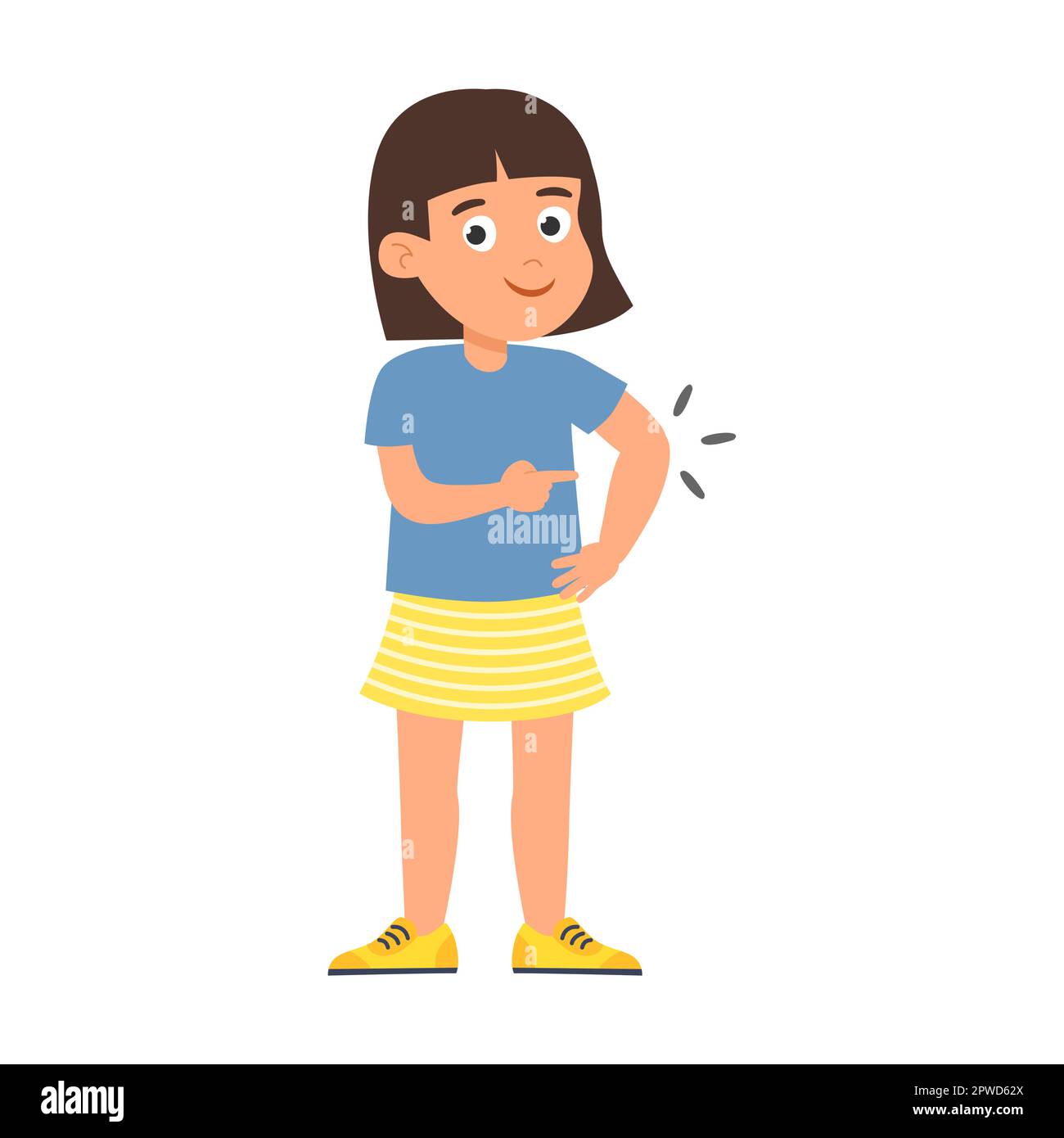 Kid points to elbow and pointing to body part with hand. Vector ...